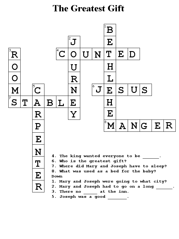 The Greatest Gift Crossword Puzzle Answer Key